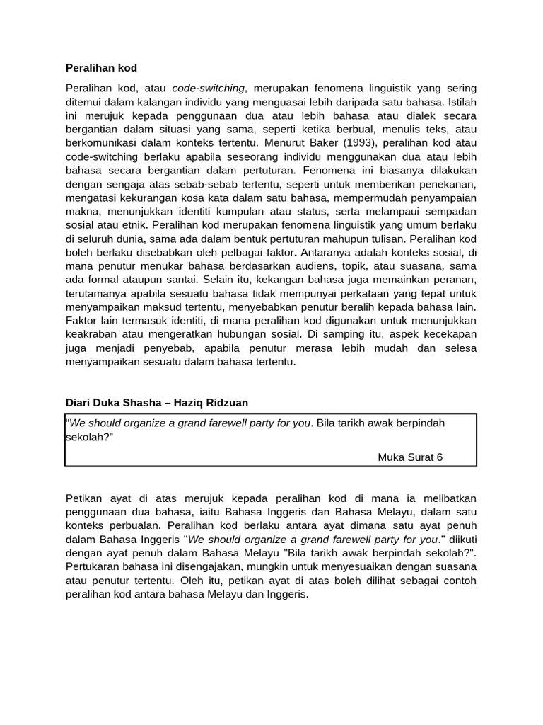 Assignment Bm Peralihan Kod + Perubahan Gaya | PDF