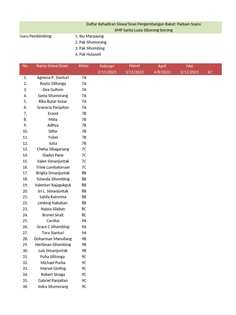 Daftar Kehadiran Padus | PDF