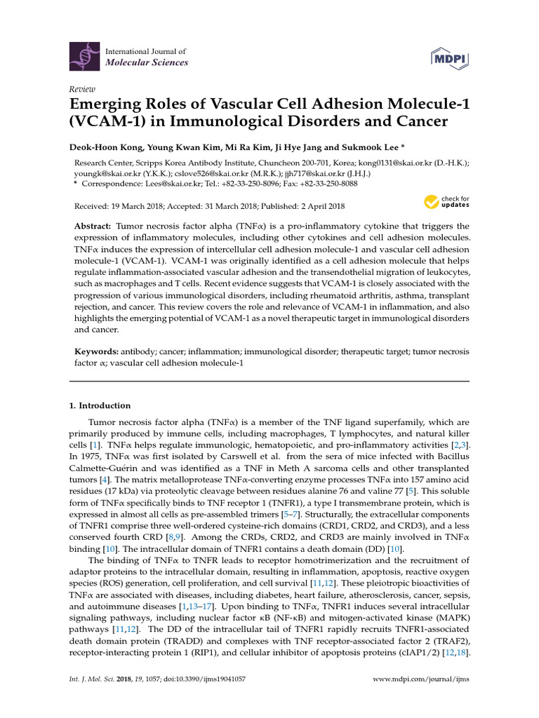 VCAM-1) in Immunological Disorders_ijms-19-01057 | PDF | Angiogenesis ...