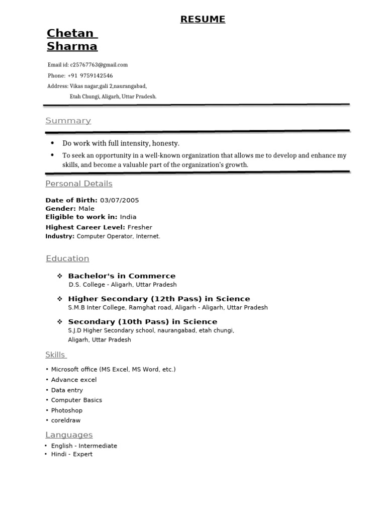 Chetan Sharma's Resume for BCC Buildtech | PDF