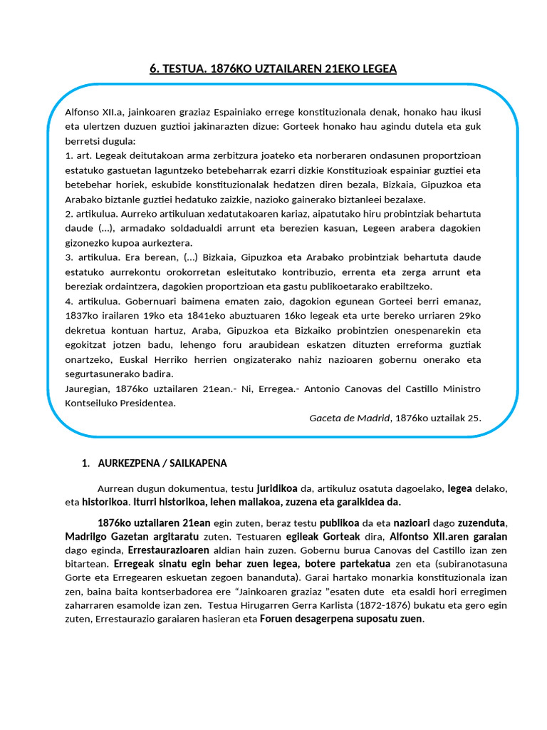 6 1876ko Foru Deuseztapen Legea | PDF
