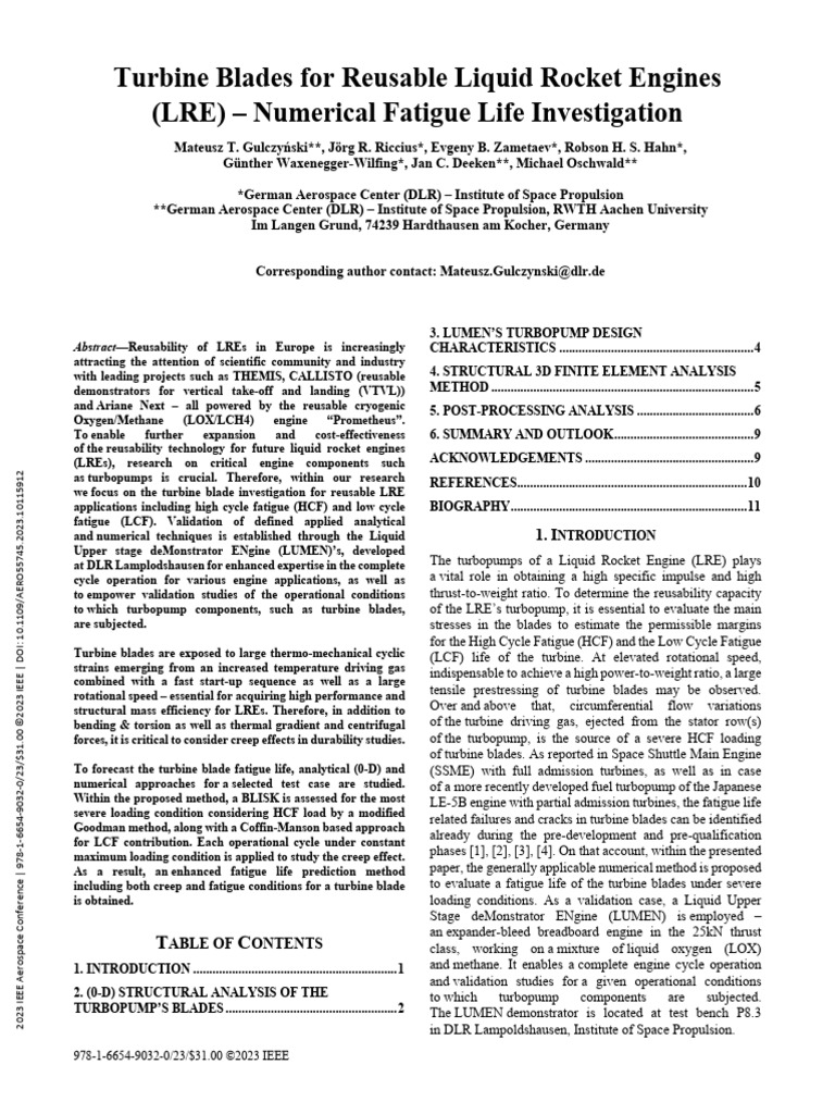 Turbine Blade Fatigue in Rocket Engines | PDF | Bending | Turbine