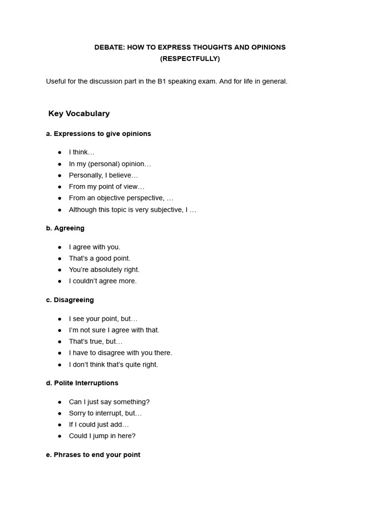 Debate - How To Express Thoughts and Opinions | PDF