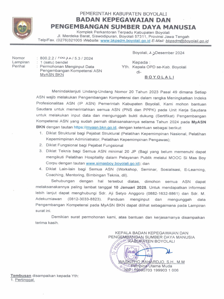 Permohonan Input Data Pengembangan Kompetensi ASN 2024 Ke MyASN BKN | PDF