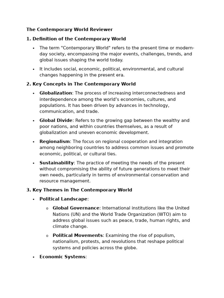 The Contemporary World Reviewer | PDF | Globalization | Sustainability