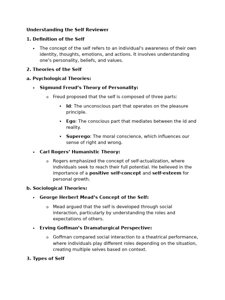 Understanding The Self Reviewer | PDF | Self Concept | Id