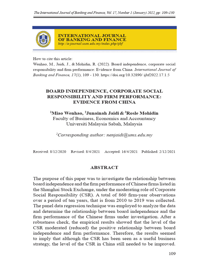 Board Independence, Corporate Social Responsibiltiy and Firm ...