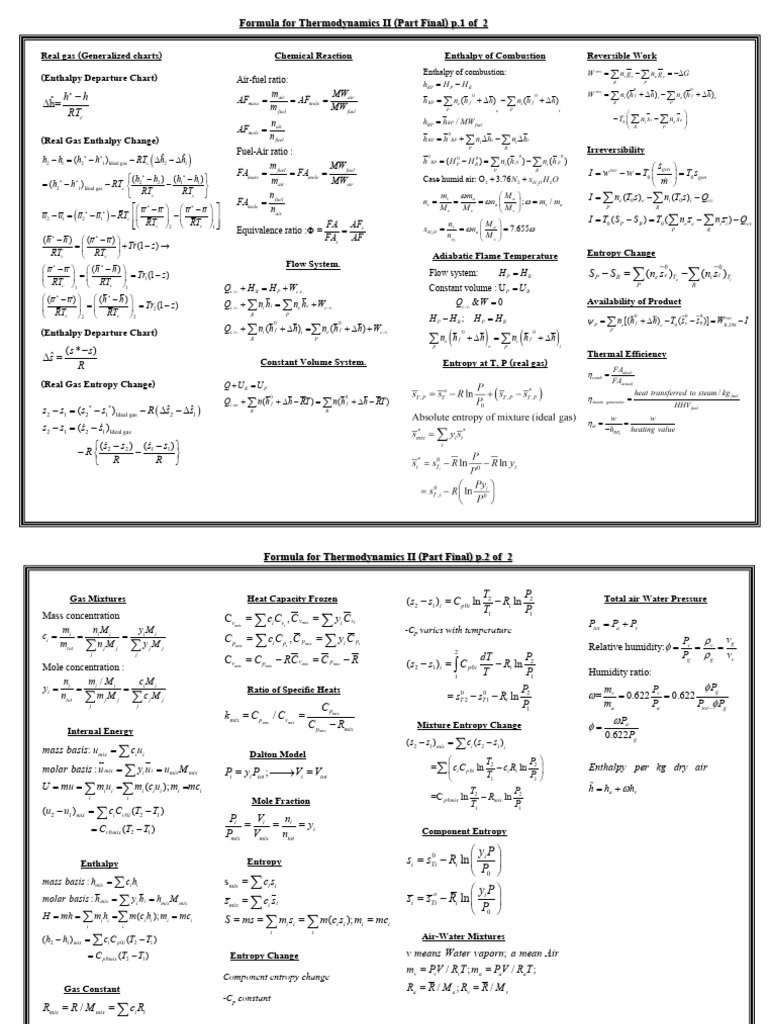 Thermo 2 Formu | PDF | Heat | Gases