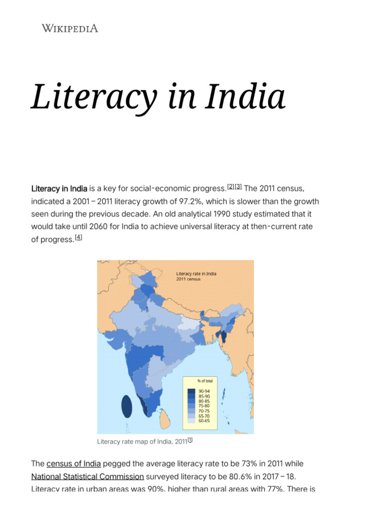Literacy in India - Wikipedia | PDF | Literacy