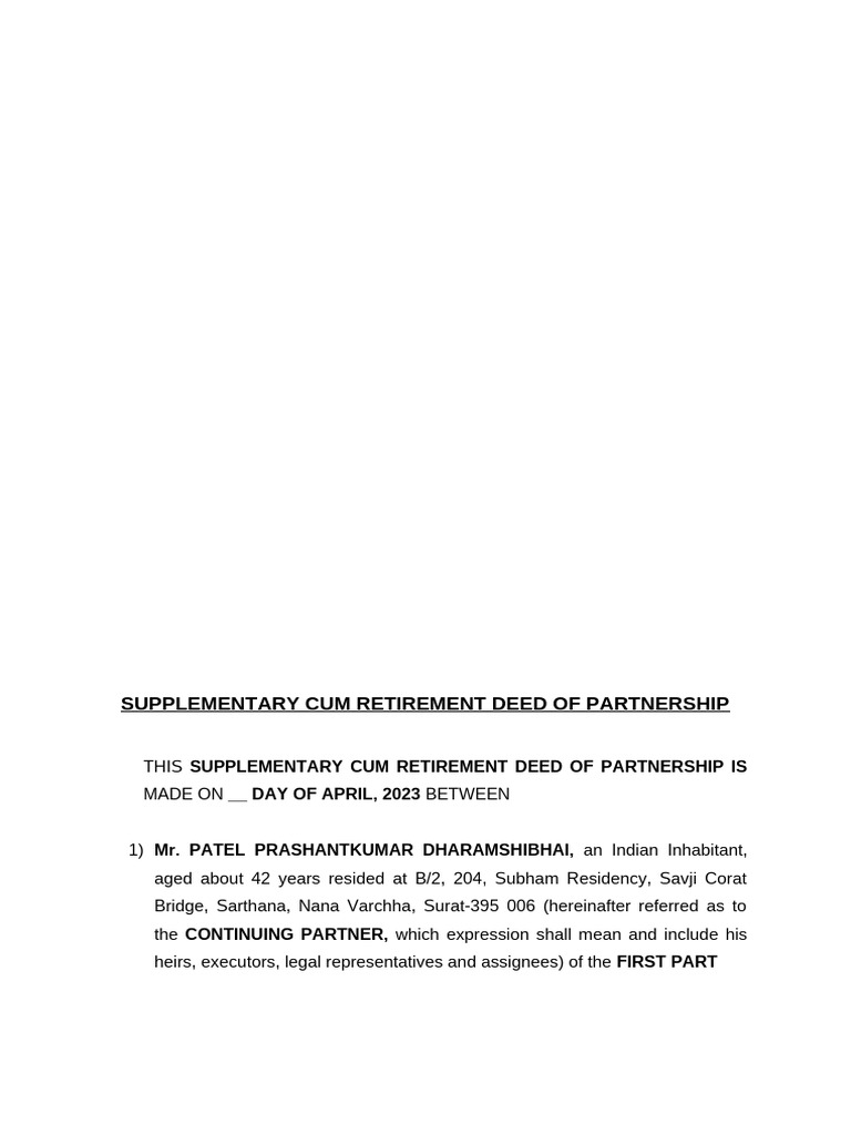 Supplementary Retirement Deed Partnership | PDF | Partnership | Taxes