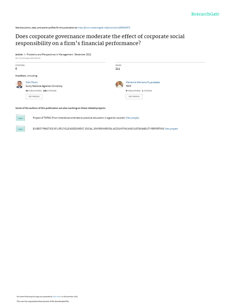 Corporate Governance and CSR Impact on Performance | PDF | Fixed ...