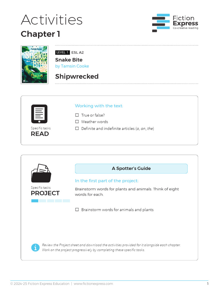 Snake Bite: Chapter 1 Activities | PDF