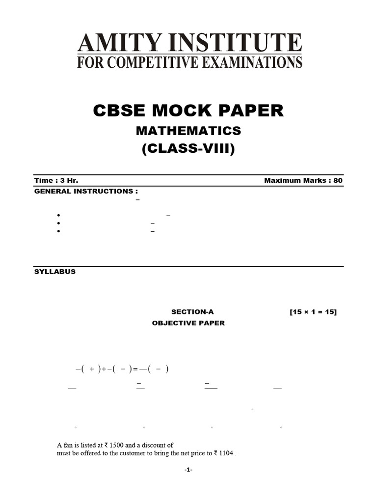 02 Class Viii Mathematics | PDF | Exponentiation | Integer