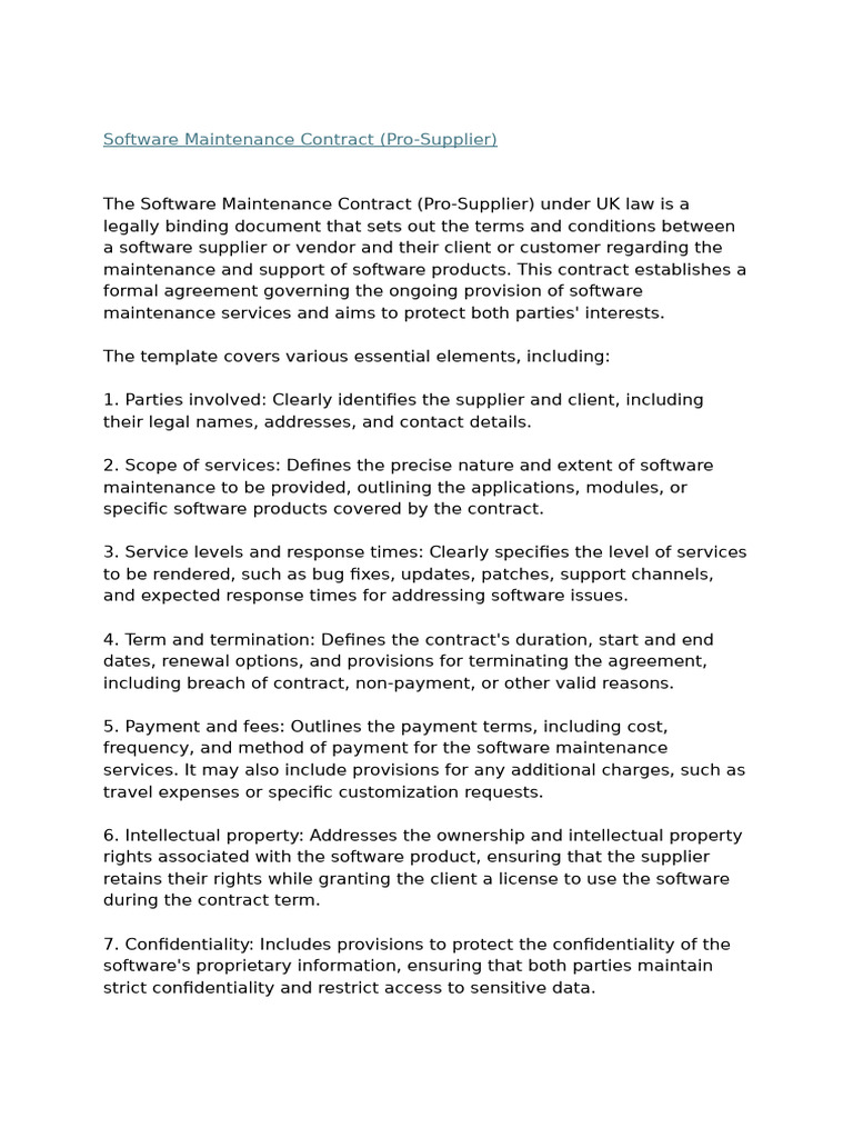 UK Software Maintenance Contract Template | PDF | Civil Law (Legal ...