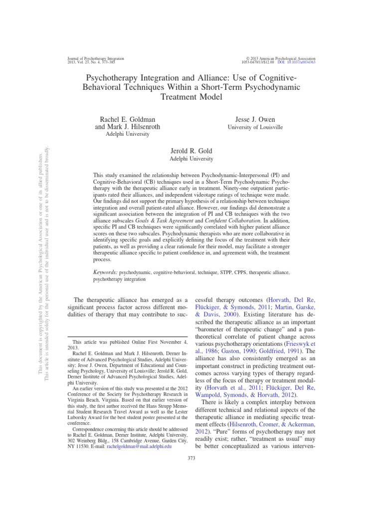 (APA) Psychotherapy Integration and Alliance - 2013 | PDF ...