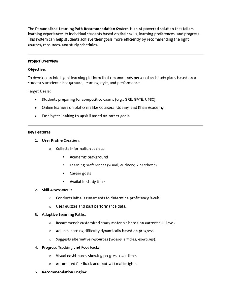 The Personalized Learning Path Recommendation System is an AI (1) | PDF ...