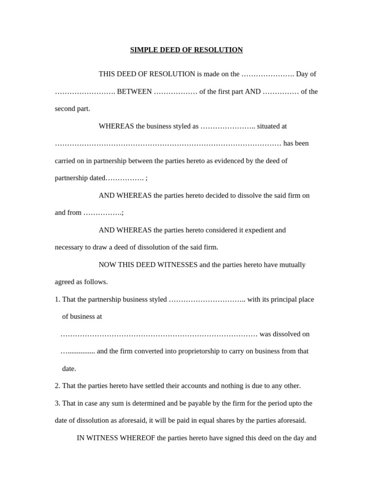 Deed of Resolution | PDF