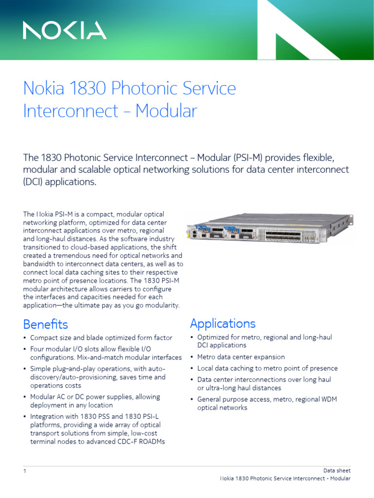 Nokia 1830 PSI M Data Sheet EN 2023 | PDF | Wavelength Division ...