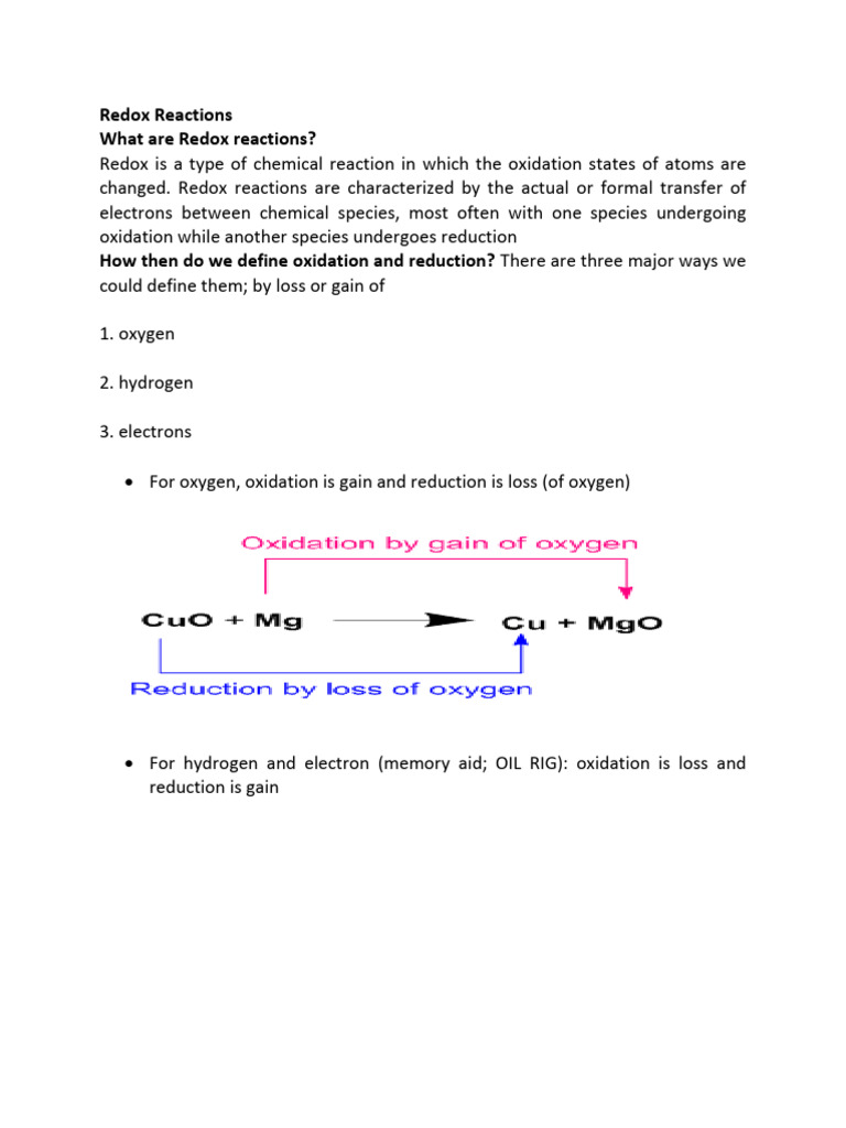 Redox Reactions NOTE 1 | PDF | Redox | Chemical Reactions