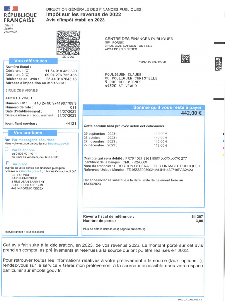 Declaration 2023 Sur Revenus 2022 | PDF