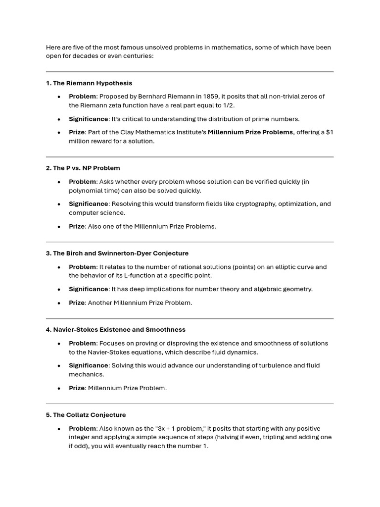 Unsolved Mathematical Mysteries | PDF