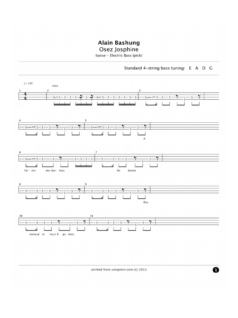 Osez Josphine Bass Tab B... Gsterr Tabs With Rhythm | PDF