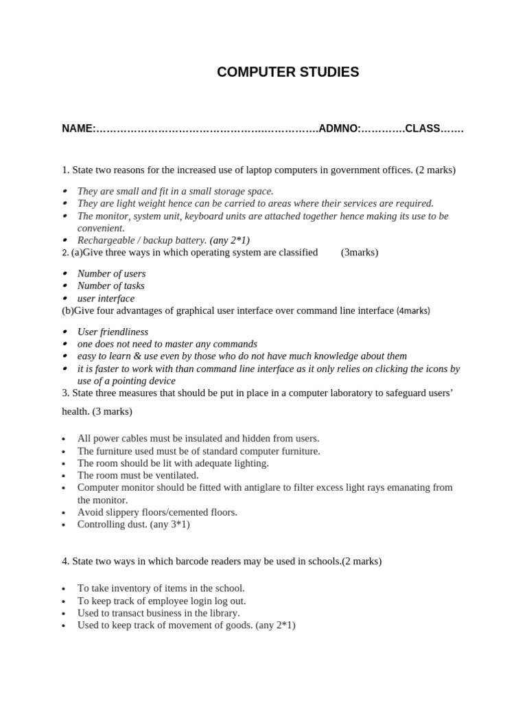 Form 2 Computer Studies Overview | PDF | Read Only Memory | Computer ...