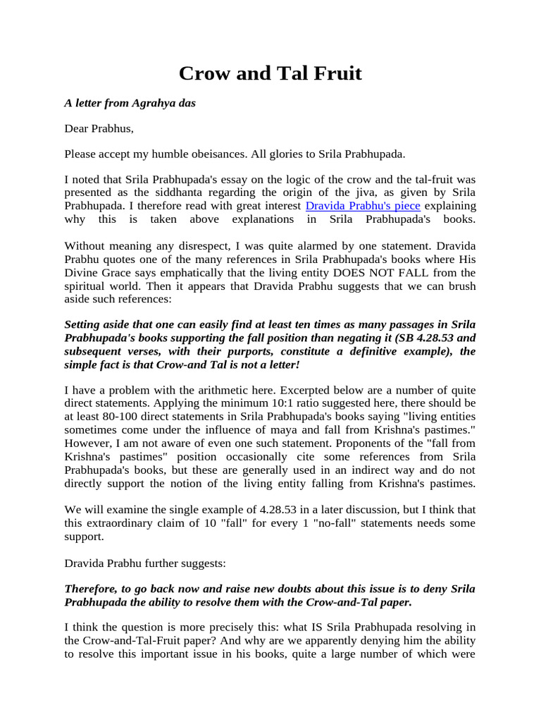 The Fall of The Jiva-Agrahya | PDF | Bhagavad Gita | Indian Philosophy