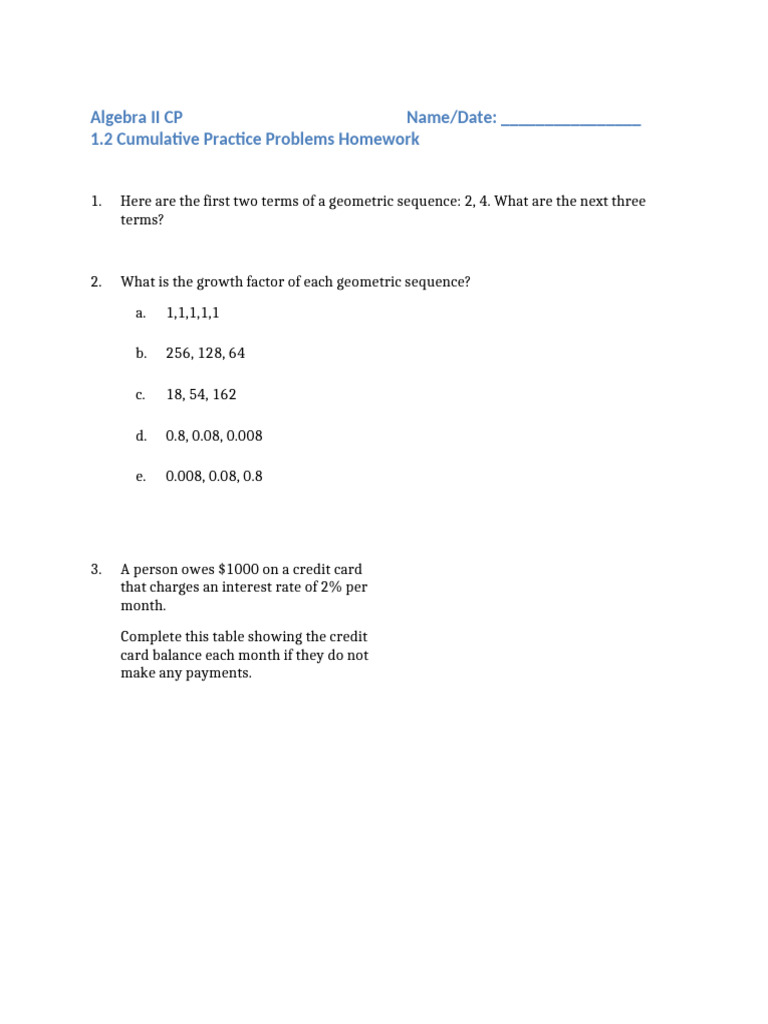 1.2 Curated Practice Problems HW | PDF