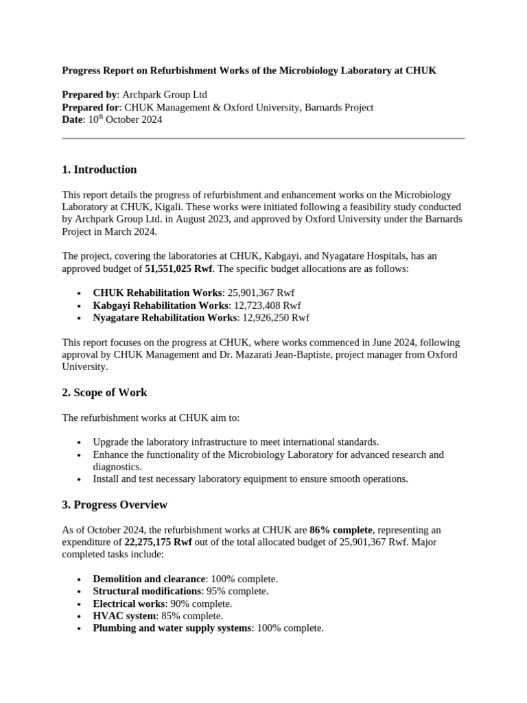Progress Report On Refurbishment Works of The Microbiology Laboratory ...