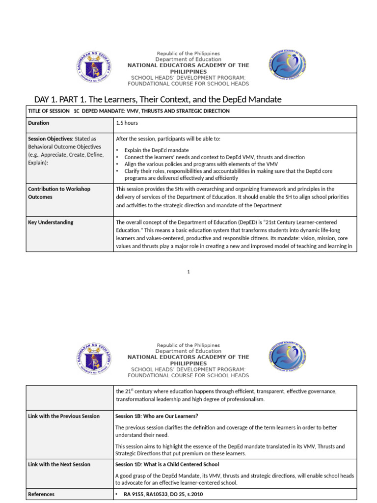 Mod1_1CDepEdMandateVMV Session Guide_NEAP_SHDP Clean_9 May 2016 | PDF ...
