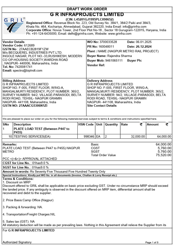 Draft Work Order 3700033528 BECQEREL | PDF | Taxes | Government Finances