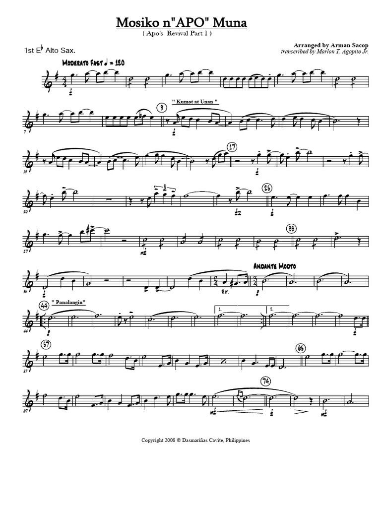 Musiko Napo Muna Apo Revival Arman Sacop | PDF | Saxophone | Woodwind Instruments