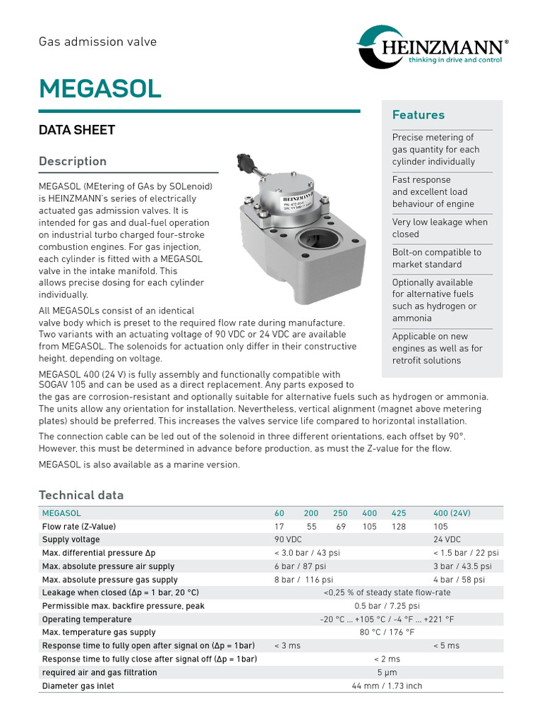 DS MEGASOL Gas-Admission-Valve e | PDF | Valve | Engines