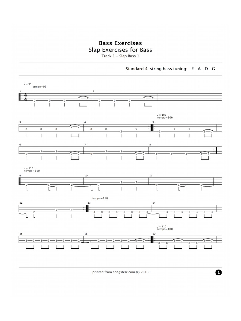Slap Exercises for Bass ...gsterr Tabs with Rhythm | PDF