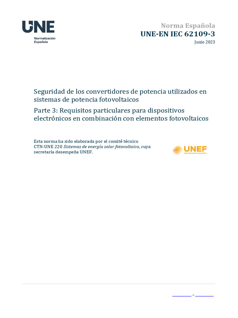 Norma UNE-EN IEC 62109-3:2023 | PDF | Comisión Electrotécnica ...