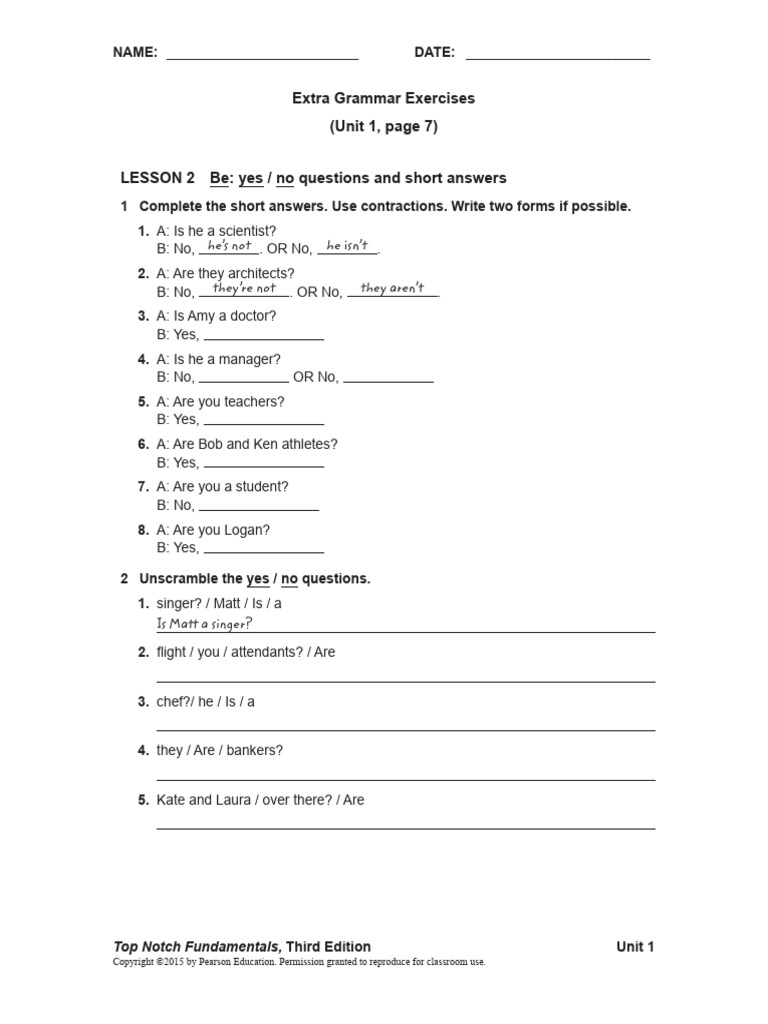 Unit 01 Extra Grammar Exercises p7 | PDF