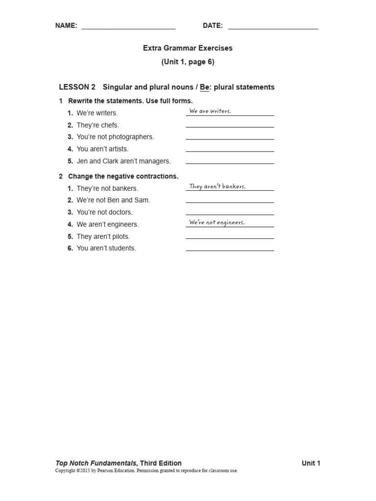 Unit 01 Extra Grammar Exercises p6 | PDF