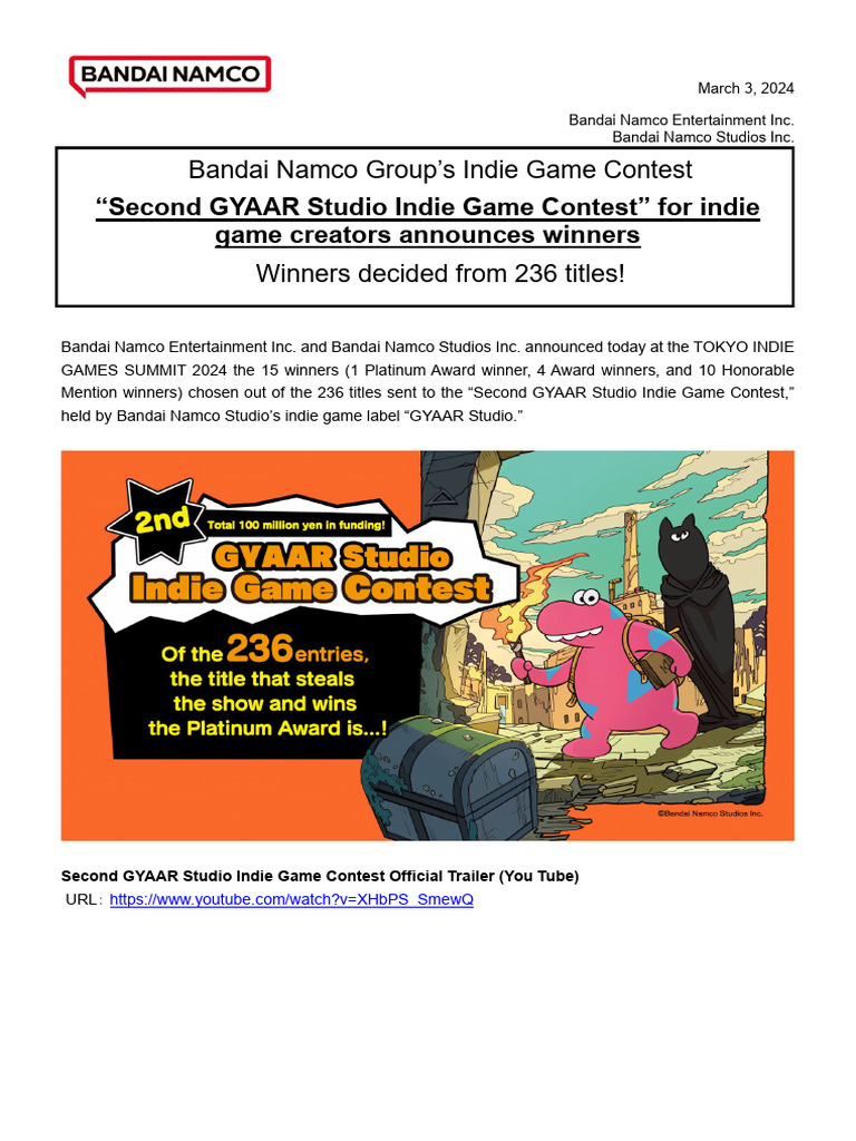 Second GYAAR Studio Indie Game Contest For Indie Game Creators ...