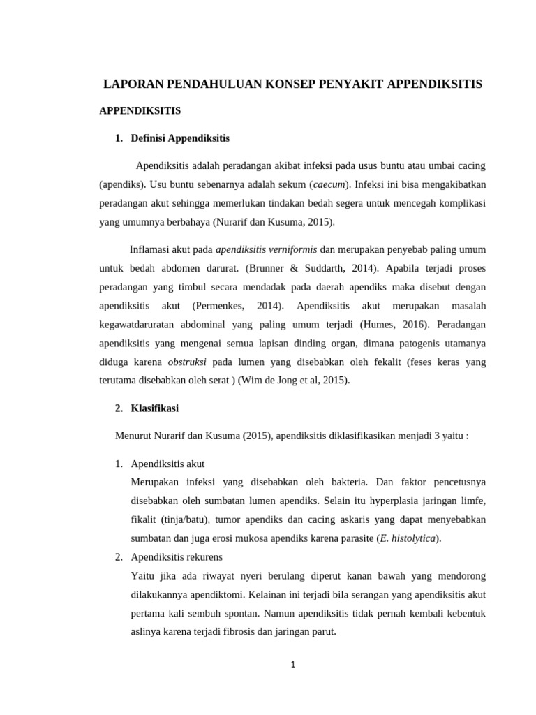Laporan Pendahuluan Konsep Penyakit Appendiksitis | PDF