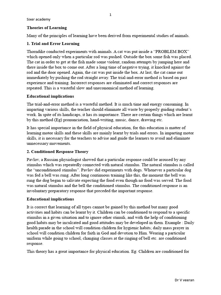 Learning Theories | PDF | Classical Conditioning | Learning