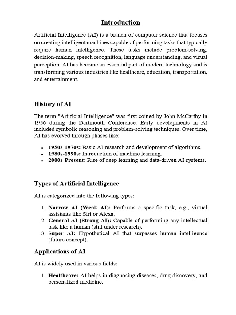 Project Report On Artificial Intelligence | PDF | Artificial ...