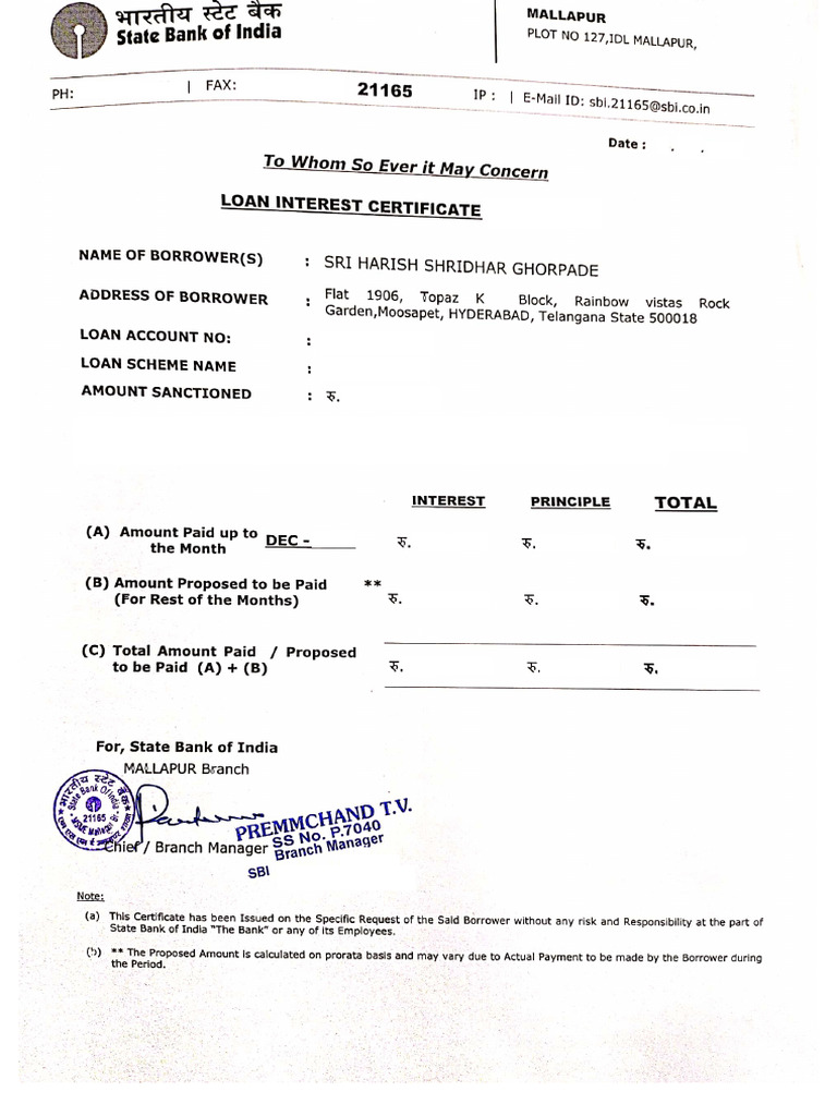 Education Loan Interest Certificate 2021-2022 | PDF