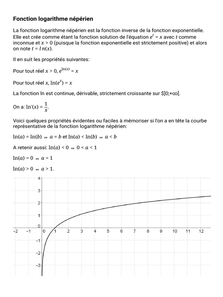 Propriétés du logarithme népérien | PDF