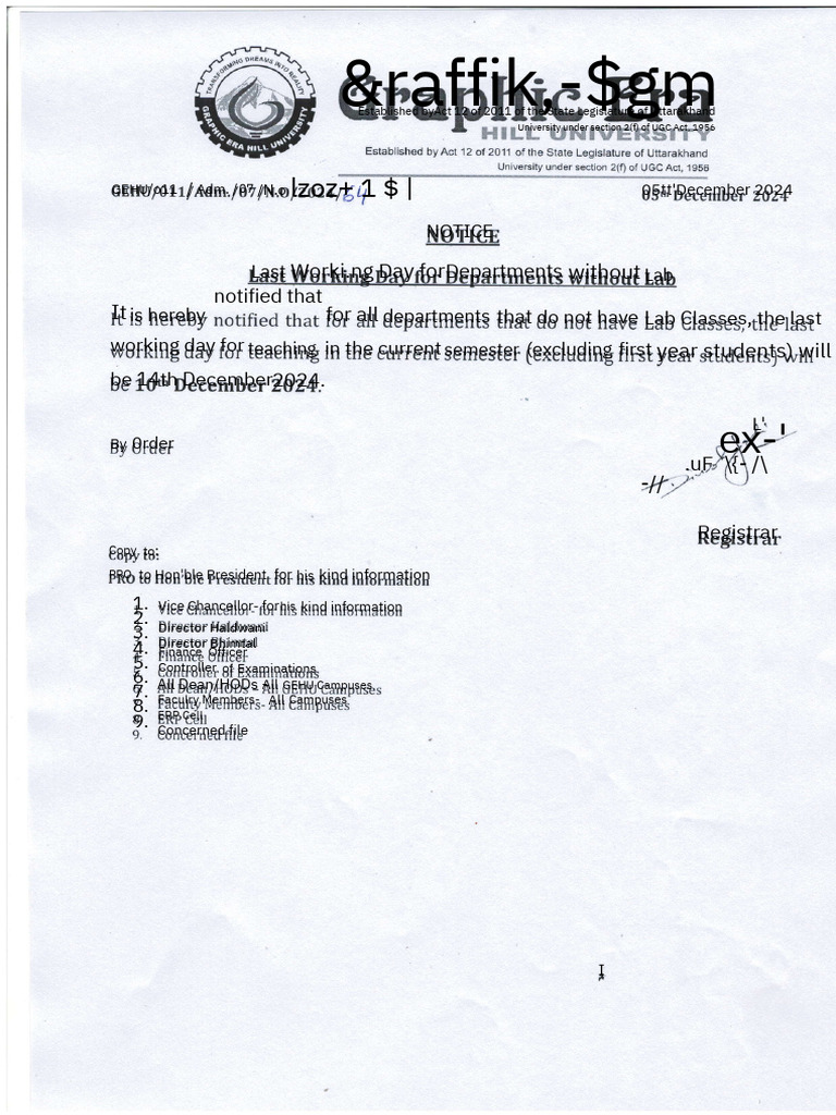 Notice No 64 Last Working Day For Departments With Out Lab PDF | PDF