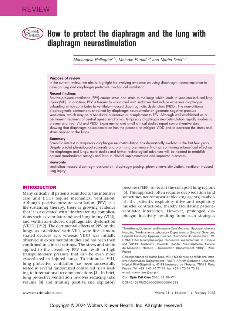 Diaphragm Neurostimulation for Lung Protection | PDF | Medical ...