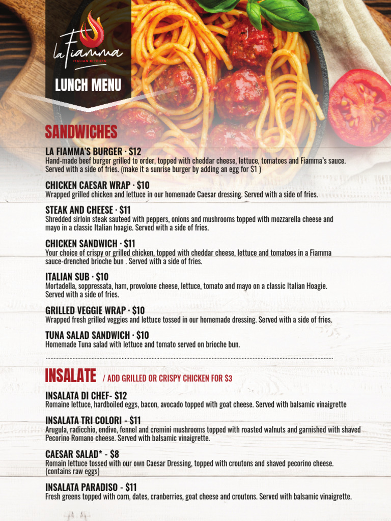 FIAMMA-LUNCH-MENU | PDF | Hamburgers | Tomato Sauce