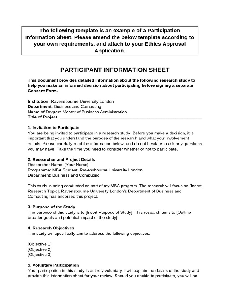 Participant Information Sheet (Sample Template) | PDF | Consent