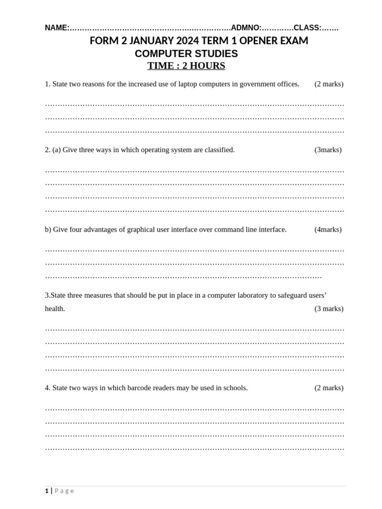 Computer Studies Form 2 Opener Qs | PDF | Office Equipment | Computer Engineering