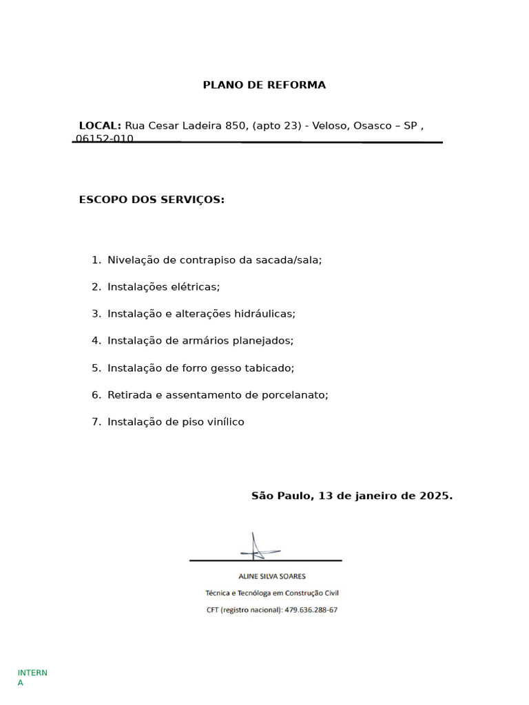 PLANO DE REFORMA | PDF